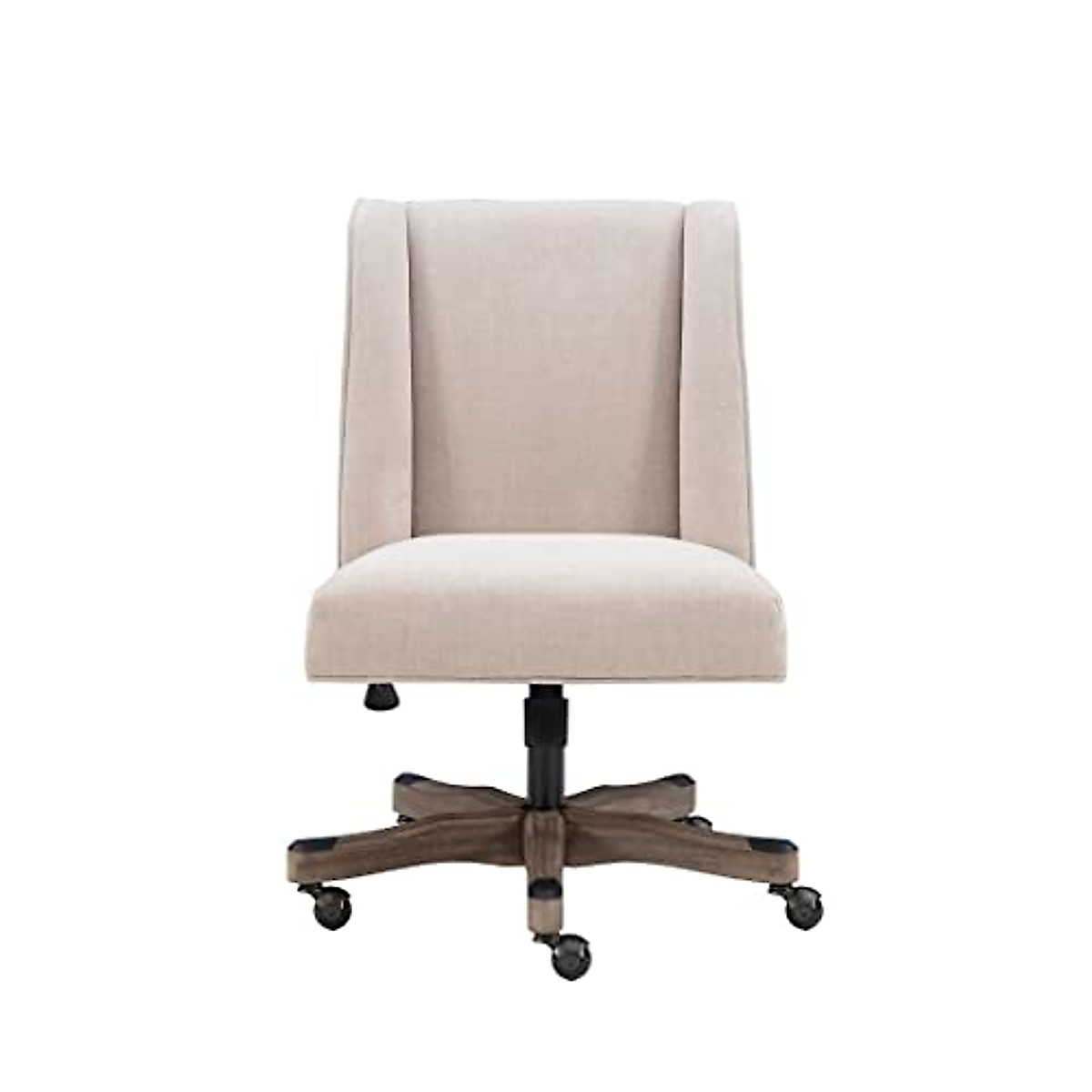 Linon Natural Linen Upholstered Swivel Wooden Base Clayton Office Chair