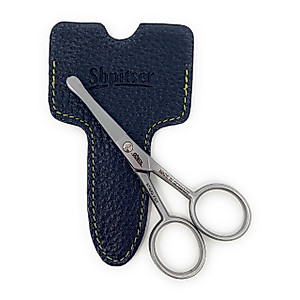 Solingen Nose & Ear Scissors - Stainless Steel Rounded Tip Scissors for Eyebrow, Nose Hair, Mustache and Beard - Made in Solingen & Germany by GÖSOL | Packed with Full Grain Leather Case