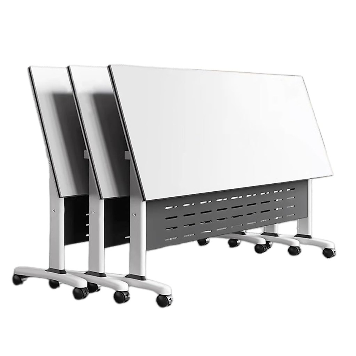 3 pcs Foldable Meeting Table,Flip Top Mobile Training Table with Modesty and Lockable Wheels, for Conference Rooms,Training Rooms,Media Centers,Classrooms (Color : A, Size : 120 * 60 * 75cm)