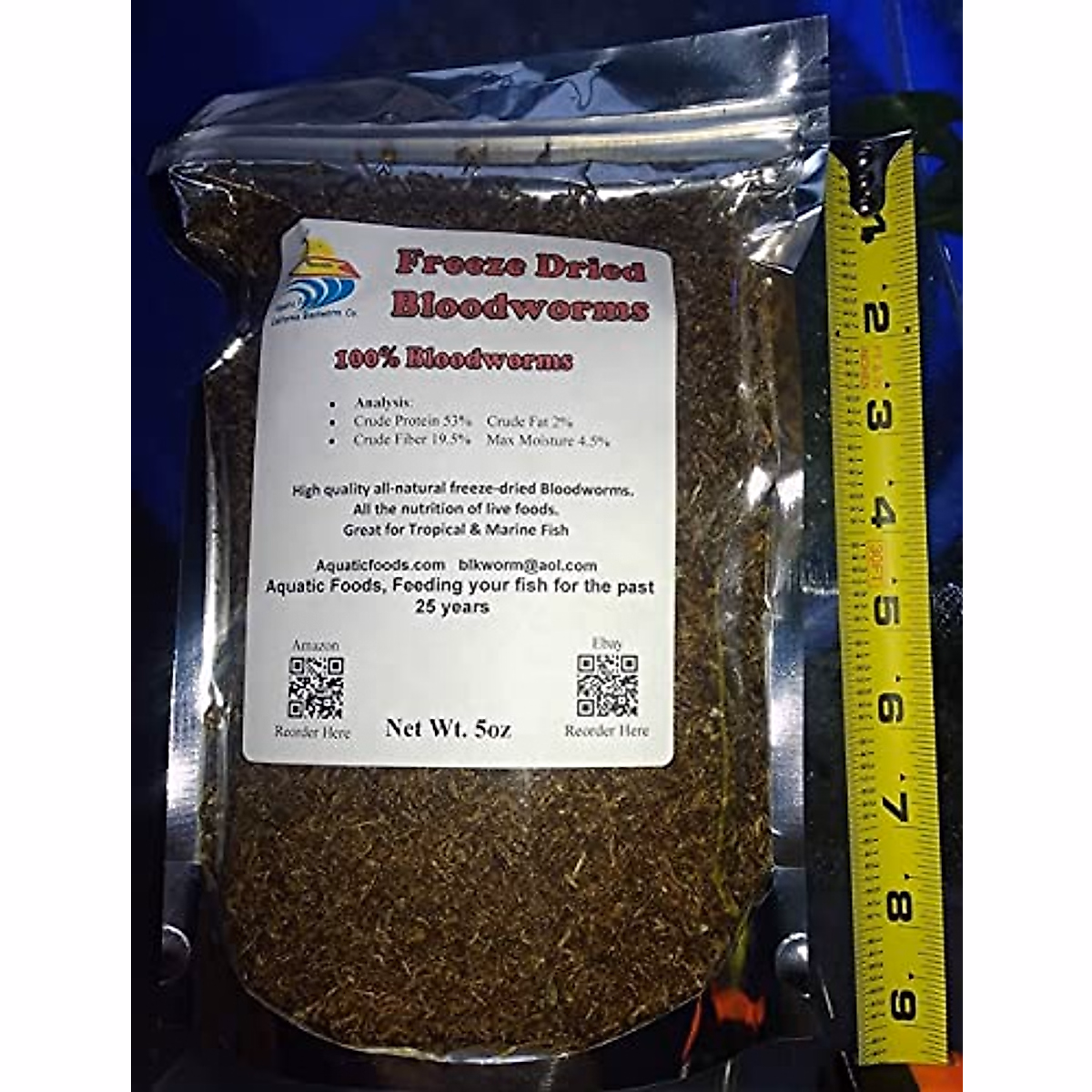Aquatic Foods 5oz Bloodworms, Freeze Dried Fresh Grade A Floating Bloodworms for All Tropical Fish, Bettas, Discus, Cichlids, Community Turtles, Carnivore Carnivorous Plants. Bag