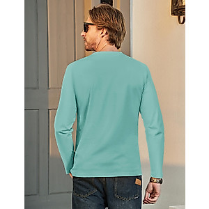 MAGCOMSEN Mens Long Sleeve Pocket T Shirt Breathable Cotton Shirt Lightweight Crew Neck Tee Shirt Grey Green,L