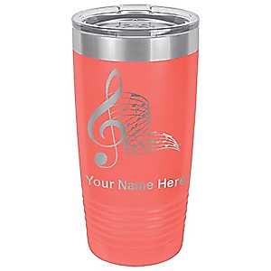 LaserGram 20oz Vacuum Insulated Tumbler Mug, Musical Notes, Personalized Engraving Included (Coral)