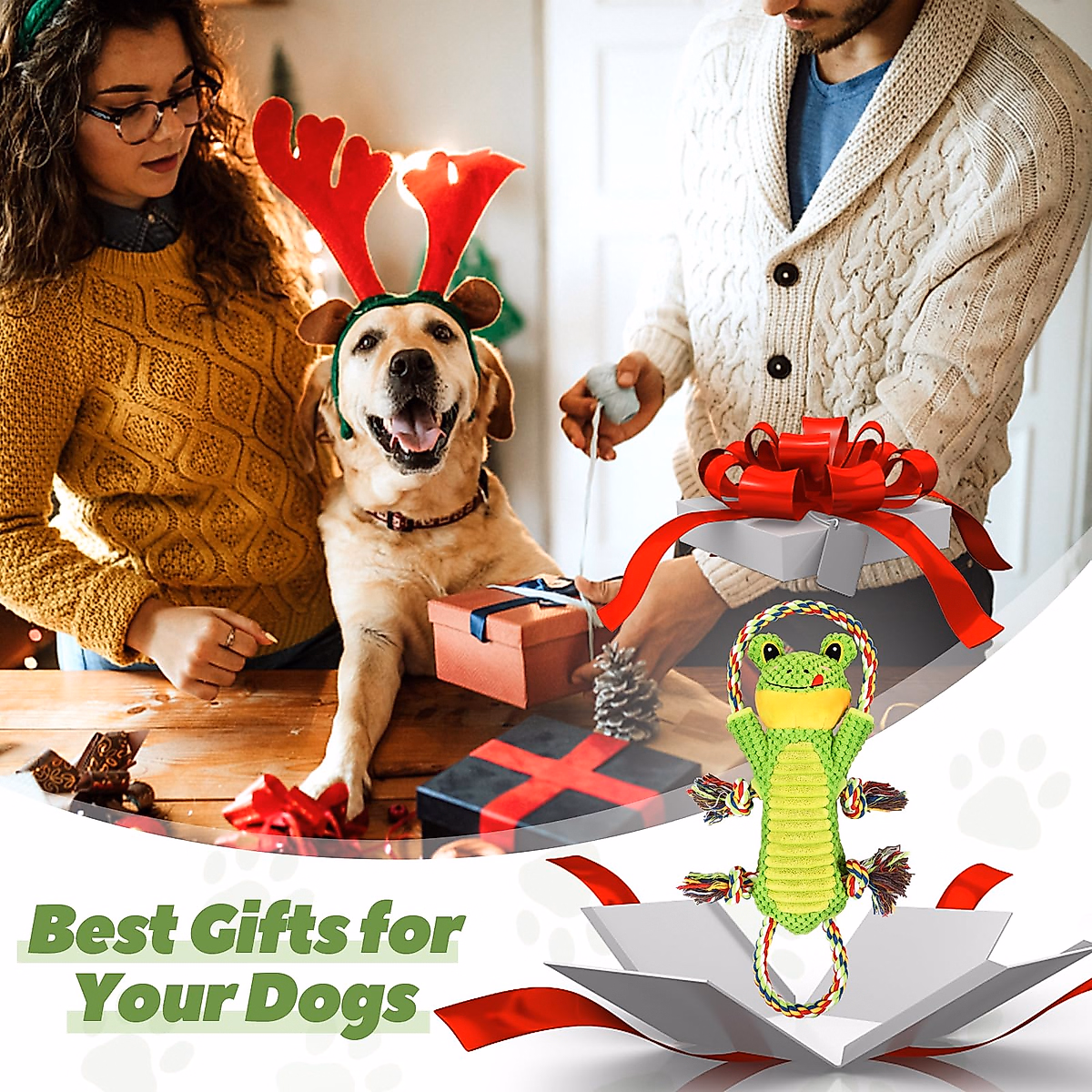 Letsmeet Dog Squeak Toys Plush Dog Toy with Crinkle Paper and Ropes - Small Puppy Toys Interactive Dog Toys for Small, Medium, Large Dogs