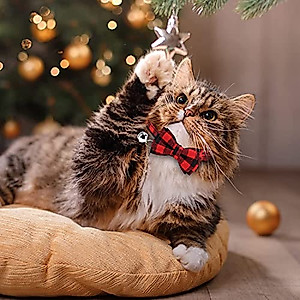 Breakaway Cat Collars Cute Kitten Collar with Bell and Bowtie Soft Pet Collar with Plaid Pattern Detachable and Adjustable Bow Tie Collar for Boy Cats, Girl Cats and Puppies Daily Wearing, Pack of 1