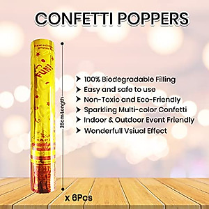 LewisAmy Confetti Poppers Multicolor Biodegradable [Pack of 6] 11 inches | Party Poppers | Confetti Cannons for Wedding Celebration, Birthday Party, Graduation, Christmas Eve and New Year Celebration