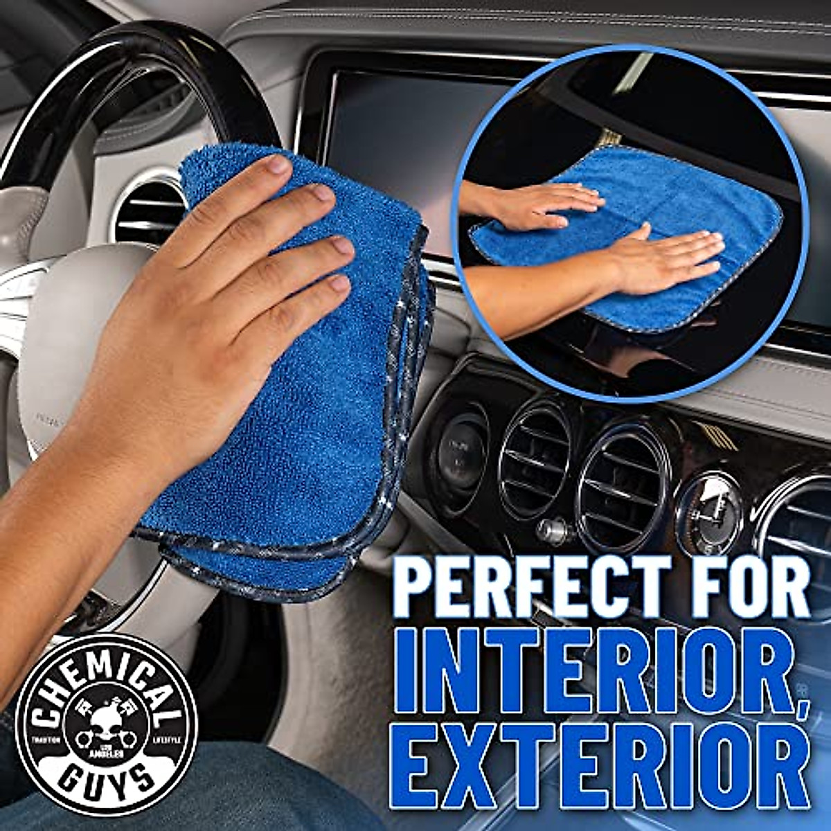 Chemical Guys MIC110003 Professional Grade Premium Microfiber Towels, Blue (16 Inch x 16 Inch) (Pack of 3) - Safe for Car Wash, Home Cleaning & Pet Drying Cloths