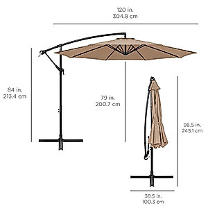 Best Choice Products 10ft Offset Hanging Market Patio Umbrella w/Easy Tilt Adjustment, Polyester Shade, 8 Ribs for Backyard, Poolside, Lawn and Garden - Tan