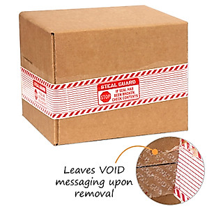 SmartSign 2 inch x 55 Yards “Steal Guard Stop If Seal Has Been Broken, Check Content” Tamper Evident Packing Tape, Void Messaging Pattern, 0.92 mil PET Material, Red and White, Made in USA