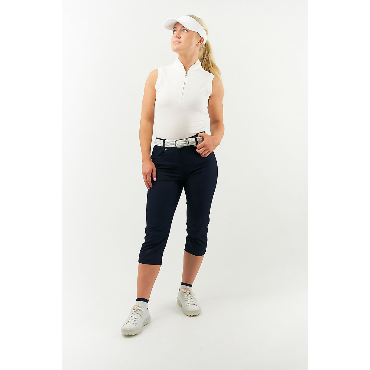 Surprizeshop Super Stretch Woven Webbing Belt | Womens Golf Belt | ONE SIZE FITS MOST | Reinforced PU Tip (White)