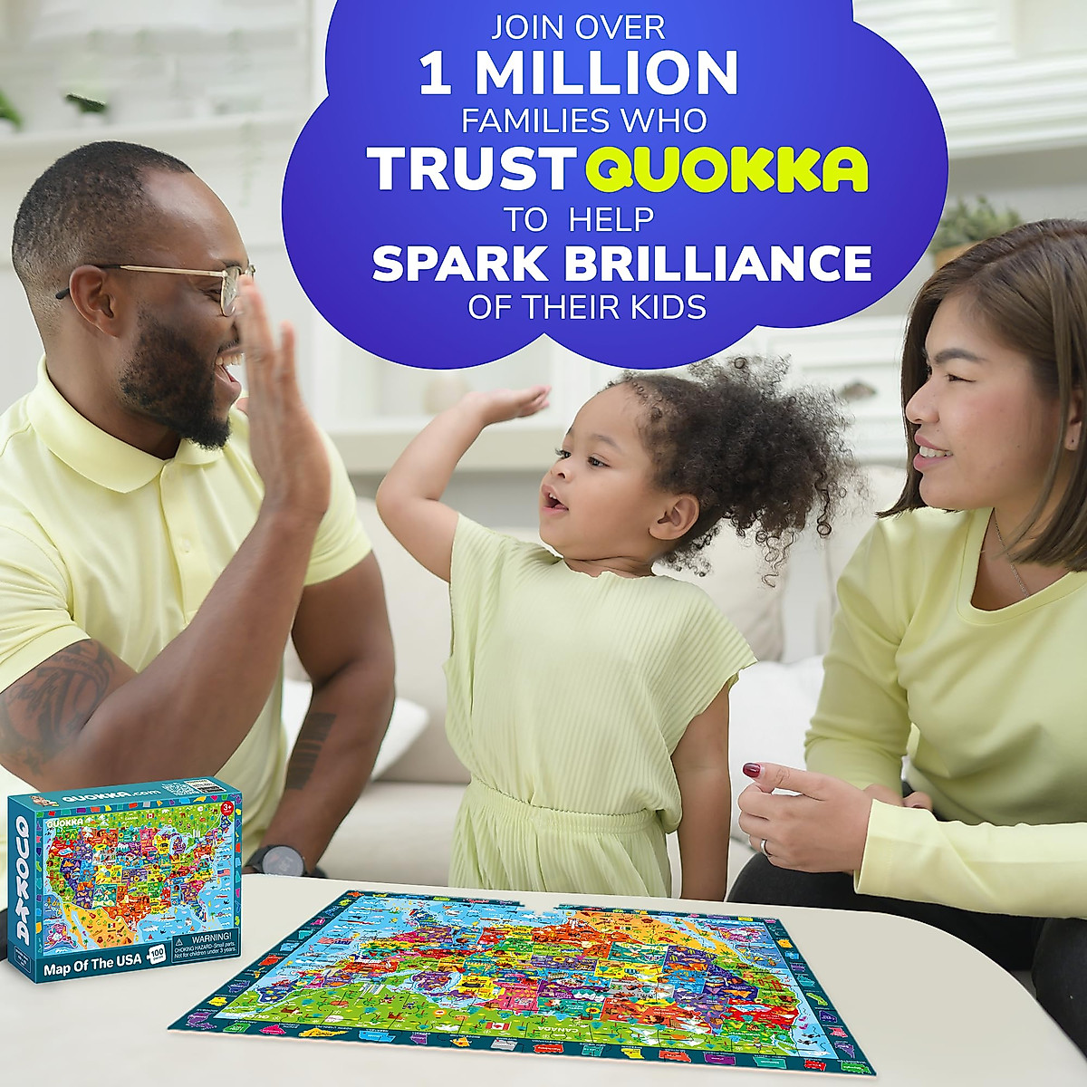 QUOKKA 100 Piece Puzzles for Kids Ages 4-6 – 3 Pack Floor Puzzles for Kids 8-10 Year Old – Learning Games World Map & Space 5-7 – United States Educational Puzzles for Toddlers 3-5