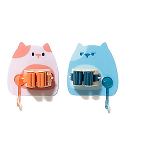 2- Pack Mop and Broom Holder Wall Mount with 1 Hook, Self Adhesive No Drilling Mop Hanger , Tool Organizer for Garage Orange & Blue CATH Cat Mop and Broom Holder