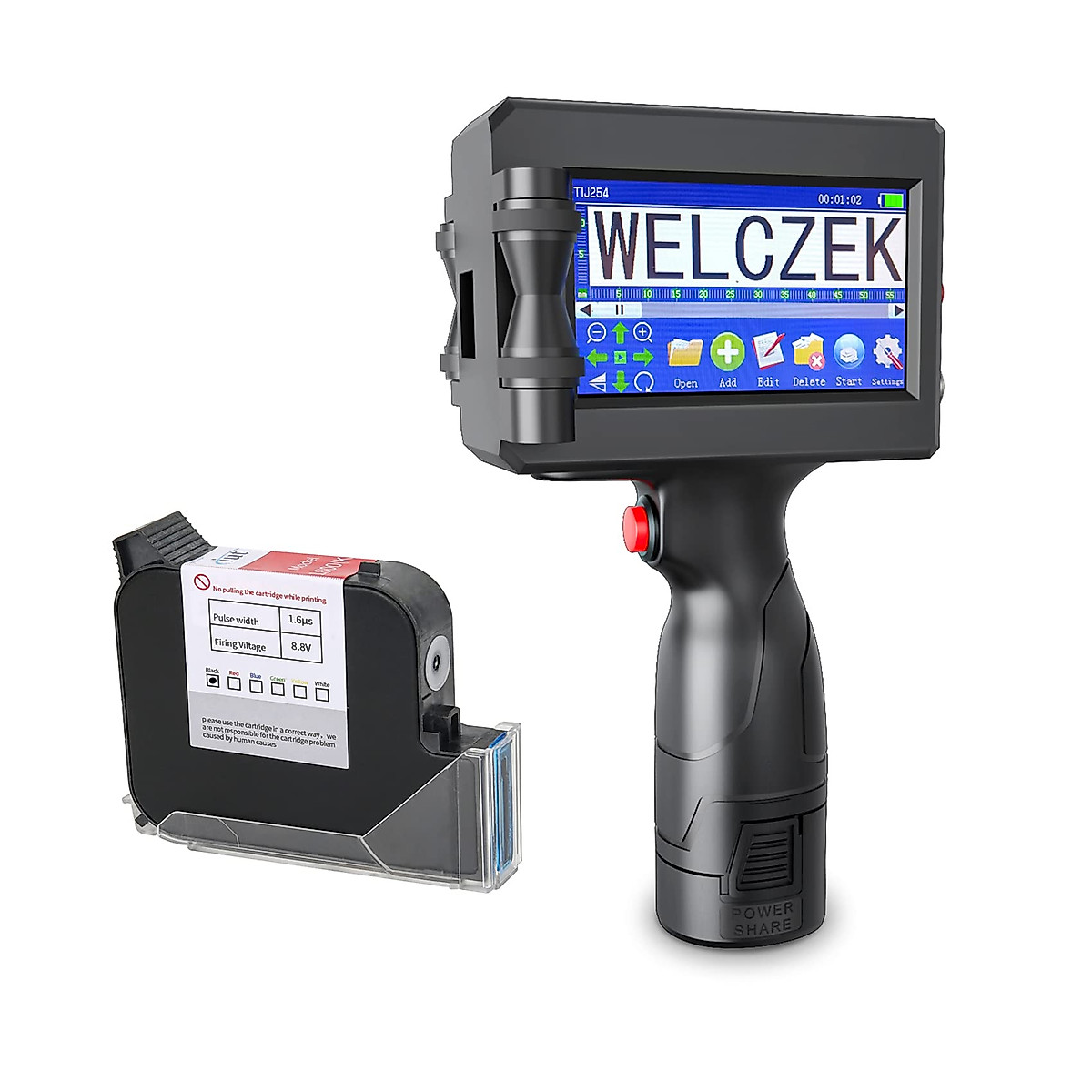 WELCZEK TIJ254 Portable Handheld Inkjet Printer 1 Inch Handheld Printer Quick Drying Injet Coding Machine for Barcode Date Logo QR Code Batch Number (Print Height 0.08-1 Inch)