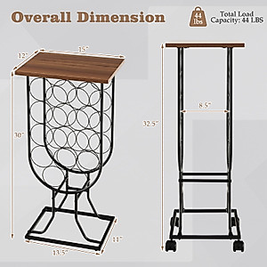 Giantex 14-Bottle Wine Rack Freestanding Floor - 30" Standing Wine Rack with Detachable and Lockable Wheels, Vertical Wine Holder Stand, Metal Wine Storage Racks with Wooden Top for Living Room, Black