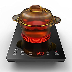 KOCONIC 1600W Infrared Single Burner,Hot Plates for cooking,8 Power Levels＆24 Hours Setting,7.8 Inch Ceramic Glass Portable Electric Stove for Home Cooking