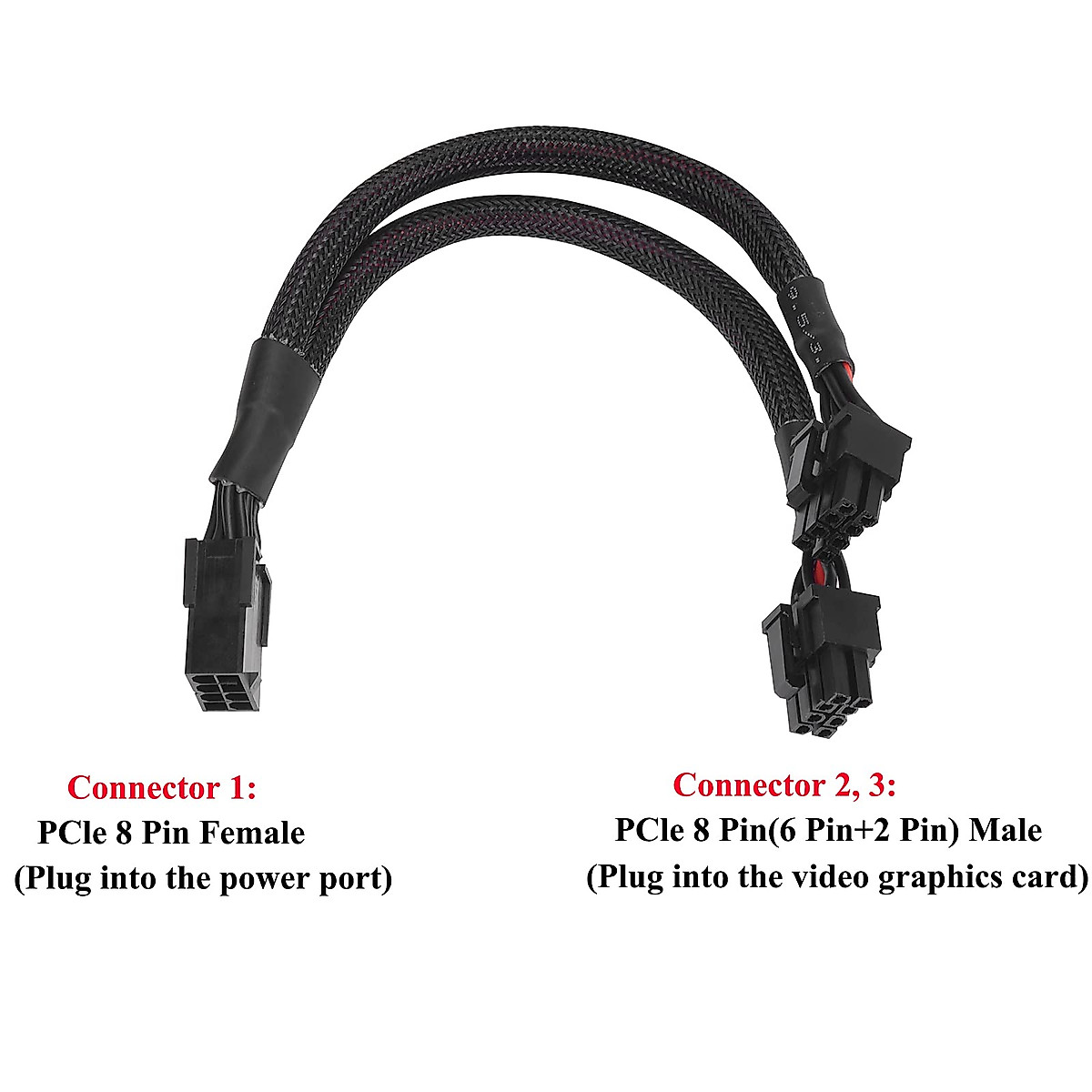 8-Pin PCIe Splitter Power Cable: GPU VGA PCI-e 8 Pin Female to Dual 8 (6+2) Pin Male Adapter PCI Express Power Supply 8Pin to Dual 6 Pin Extension Connector Y-Splitter with Sleeve 9 inch - 2 Pack