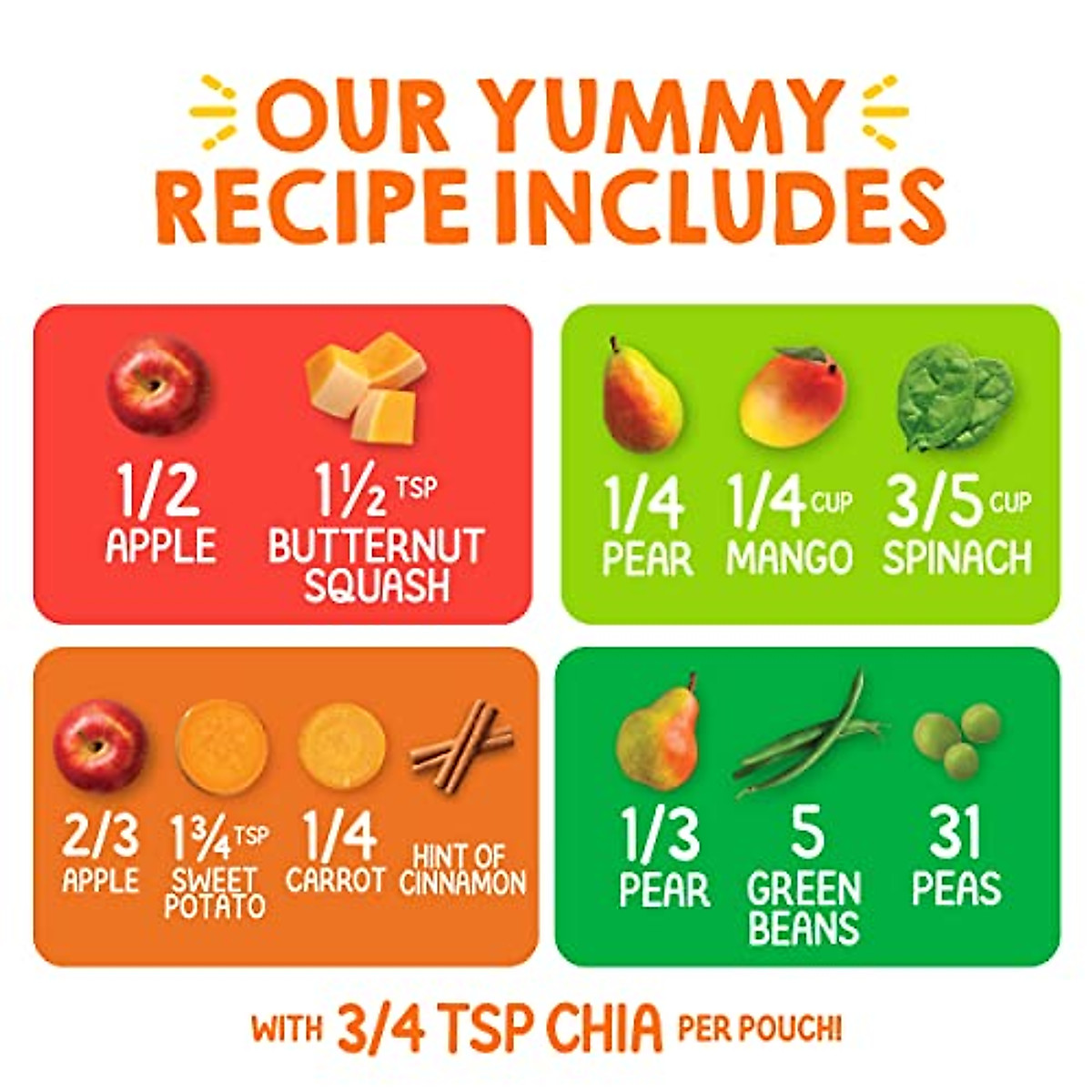 HAPPYTOT Organics Super Foods Stage 4, Super Foods Variety Pack, 4.22 Ounce Pouch (Pack of 16) packaging may vary