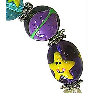 Linpeng GBP-062/070 2-Piece Fiona Hand Painted Moon Star Planet and Bees Glass Beads Stretch Bracelets