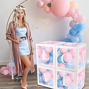 JOYYPOP Baby Boxes with 42pcs Letters(A-Z+Baby) for Baby Shower, Transparent Balloon Boxes Blocks for Gender Reveal, Bridal Shower, Birthday Party Decorations (White)