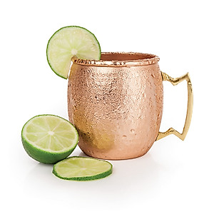 Twine Hammered Copper Moscow Mule Mug, Copper Cups for Moscow Mules, Copper Bar Cart Accessories, 16 oz