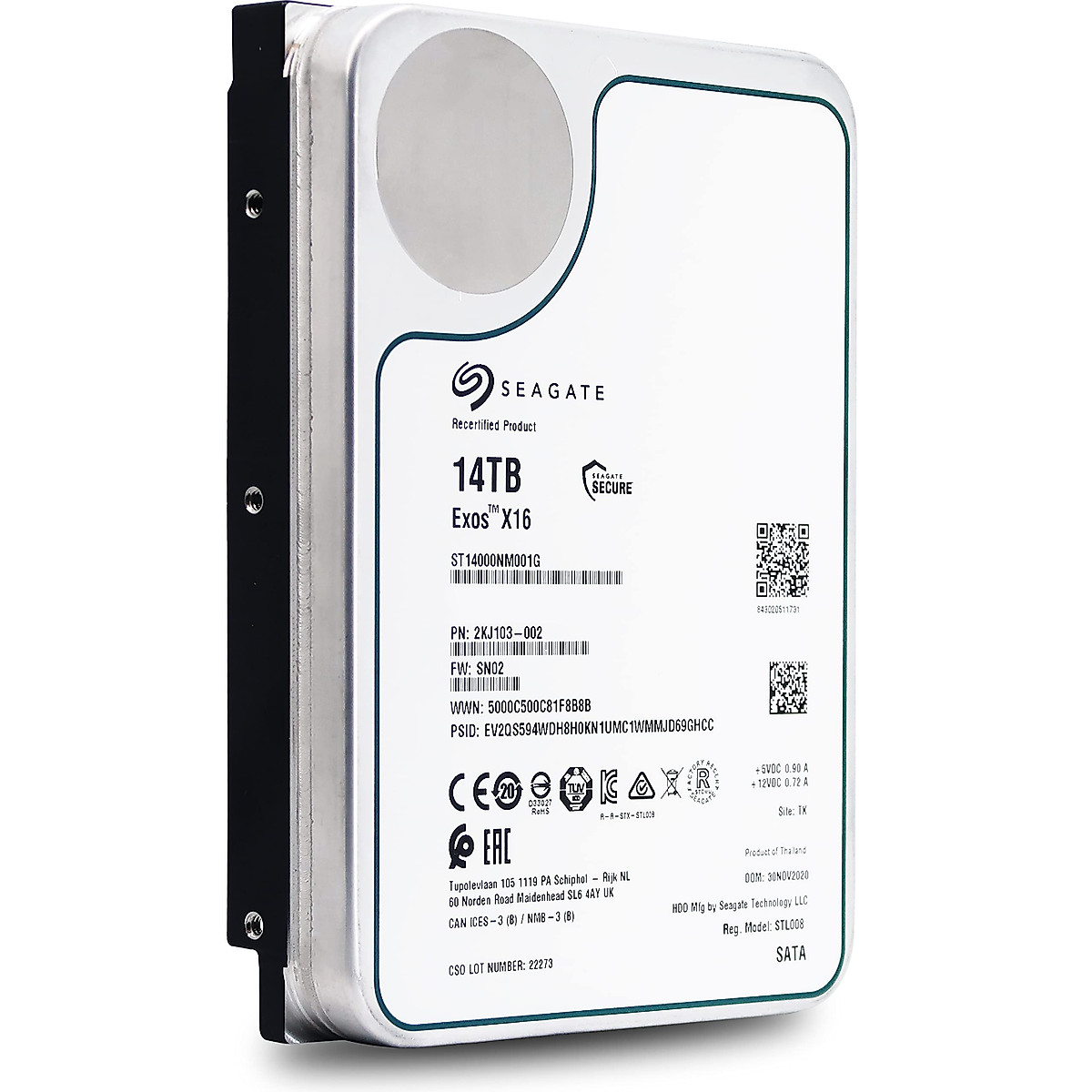 Seagate Exos X16 14TB 7200 RPM SATA 6Gb/s 256MB Cache 3.5-Inch Internal Data Center HDD Enterprise Hard Drive (ST14000NM001G) (Renewed)