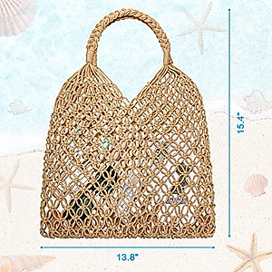 Women's Straw Bag Straw Beach Bag Straw Tote Beach Straw Handbag Handmade Fishing Net Travel Beach Handbag Shopping Woven Straw Bags for Girls Ladies Supplies