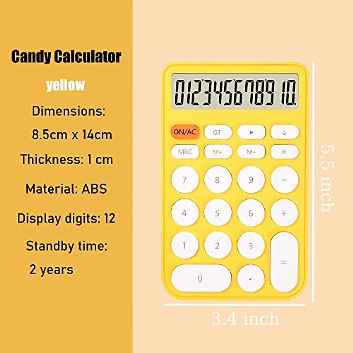 Standard Calculator 12 Digit,Desktop Large Display and Buttons,Calculator with Large LCD Display for Office,School, Home & Business Use,Automatic Sleep,with Battery,with Battery (Yellow and White)