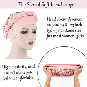 Woeoe Women's Turban Head Wraps Sequins Beanie Cap Headwrap Pre Tied Braid Head Cover Cap Headwear for Black Women(Pack of 2) (Black, Pink)