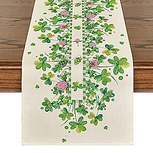 Artoid Mode Shamrocks Flower St. Patrick's Day Table Runner, Seasonal Holiday Kitchen Dining Table Runner for Home Party Decor 13x72 Inch