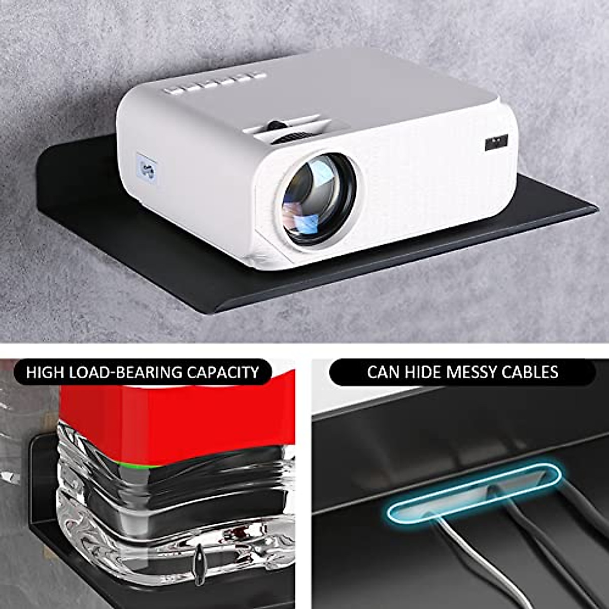 OLizee® Drill-Free Wall Mount Floating Display Shelf with Cable Hole Baby Monitor Projector Wall Shelf Video Camera Wall Holder WiFi Router Storage Shelf Smart Speaker Wall Shelf Large