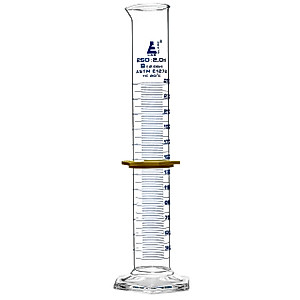 EISCO Graduated Cylinder, 250mL - ASTM, Class B Tolerance ±2.00mL Protective Collar, Hexagonal Base Blue Graduations Borosilicate 3.3 Glass- Eisco Labs