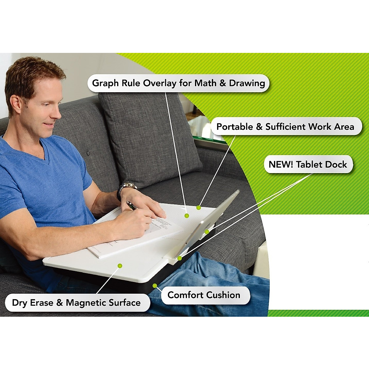 Fun Express EZDesk Magnetic Dry Erase Lap Desk with Graph Ruling, Tablet Dock and Accessories
