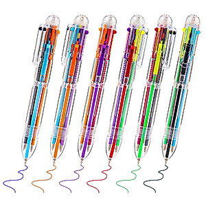 IHPUKIDI 24 Pack 0.5mm 6-in-1 Multicolor Ballpoint Pen, 6 Color Transparent Barrel Retractable Ballpoint Pens for Office School Supplies Students Gift (24 Pack)