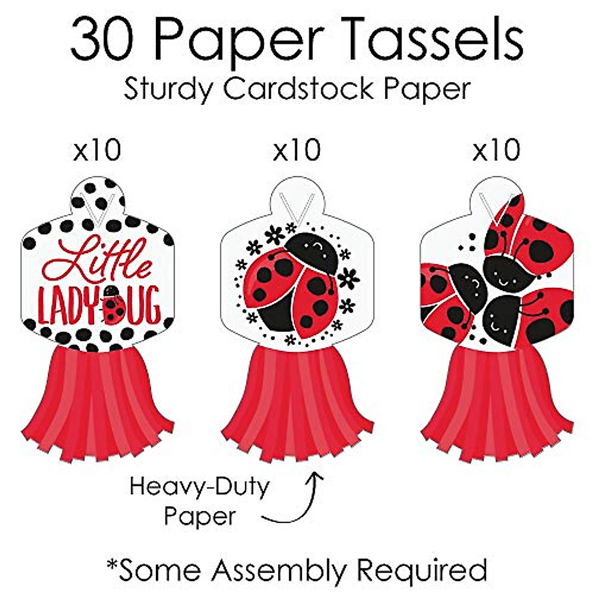 Big Dot of Happiness Happy Little Ladybug - 90 Chain Links and 30 Paper Tassels Decoration Kit - Baby Shower or Birthday Party Paper Chains Garland - 21 feet