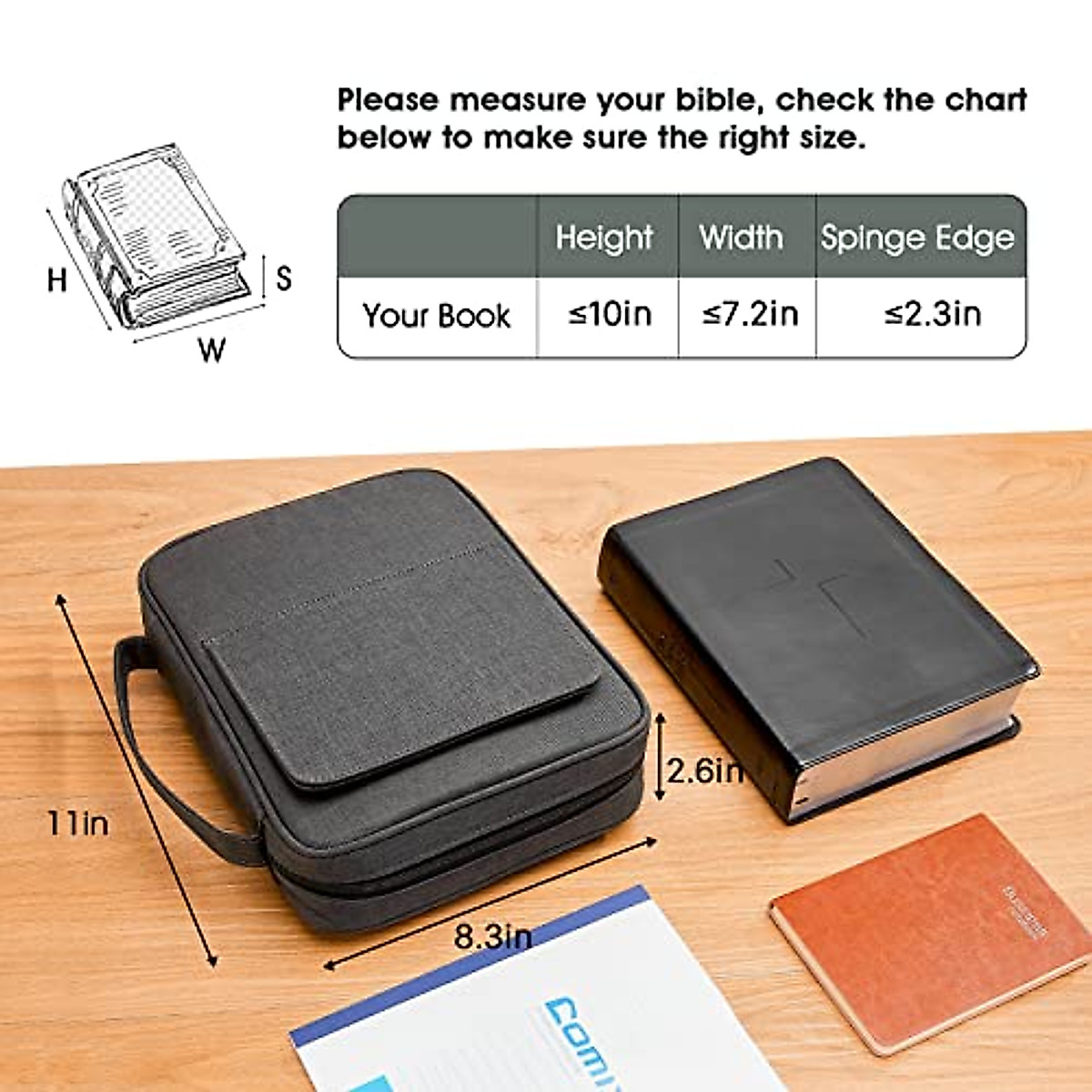 Bible Covers for Men & Women, Bible Case Carrying Church Bag with Book Stand, Bible Bag with Handle, Zipper and Multi-Pockets for Scripture Study Bible Protector, Deep Gray (Patent Pending)