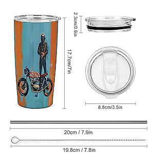 WNICELIN Vintage Motocross Dirt Bike Tumbler Insulated Stainless Steel Travel Tumbler Car Cup with Lid with Straw And Brush 590ml