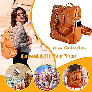 Backpack Purse for Women PU Leather Handbag Fashion Shoulder Purse Cute Lady Travel Bag with Adjustable Straps (Brown)