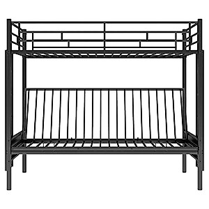 Twin-Over-Futon Convertible Couch and Bed, Metal Futon Bunk Bed with Guardrails and Ladder, Sturdy Steel Foldable Sofa-Bed for Kids Adults Teens (Twin Over Full Metal Bunk Bed, Twin)