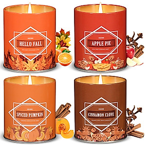 Fall Candle Set, Fall Scented Candles for Home, 4 Pack 36oz Soy Autumn Candles, Fall Gifts for Women, Fall Scents of Spiced Pumpkin/Cinnamon Clove/Apple Pie/Hello Fall