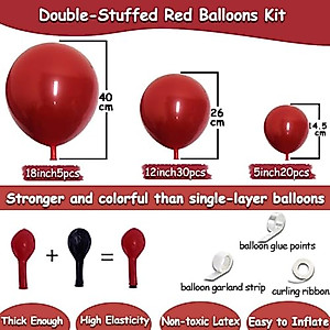Red Balloon Garland Kit - Double Stuffed Burgundy Balloons Different Sizes 18/12/5 Inch Wine Red Balloons Maroon Balloon Arch For Birthday Wedding Anniversary Valentine Day Christmas Party Decoration