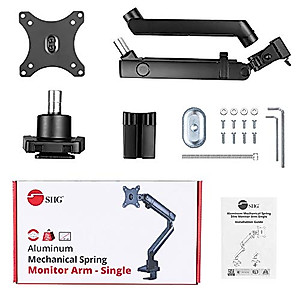 SIIG Aluminum Mechanical Single Monitor Arm Mount - Height Adjustable Desk Mount for 17in to 32in Screens - 17.6lbs Max VESA 75x75mm 100x100mm, Black