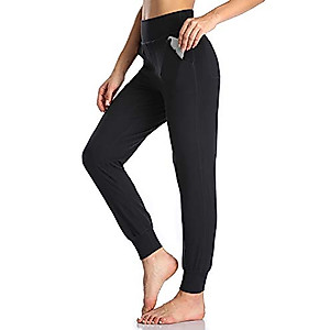 MOVE BEYOND Women's Buttery Soft Yoga Joggers 4 Pockets High Waist Lightweight Sweatpants Running Lounge Pants, Black, M