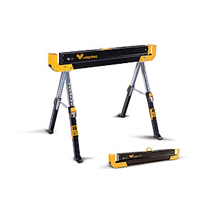 WORKESS Saw Horses 2 Pack Folding, 2600 Lbs Load Capacity & 24-32 Inch Adjustable Height Heavy Duty Sawhorse Table with 2x4 Support Arms, Portable Folding Legs and Easy Grip Handle for Woodworking