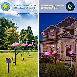 Flamingo Garden Solar Lights 3 Pieces Waterproof and Solar Powered Outdoor Decorative Stake Pink Lights for Pathway Lawn Yard Landscape Path Christmas Decorations Gifts