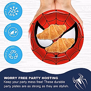 Gkszajo 32 Pcs Spider Party Plates, Disposable Paper Plate, Spider Hero Birthday Party Supplies, 7 Inches