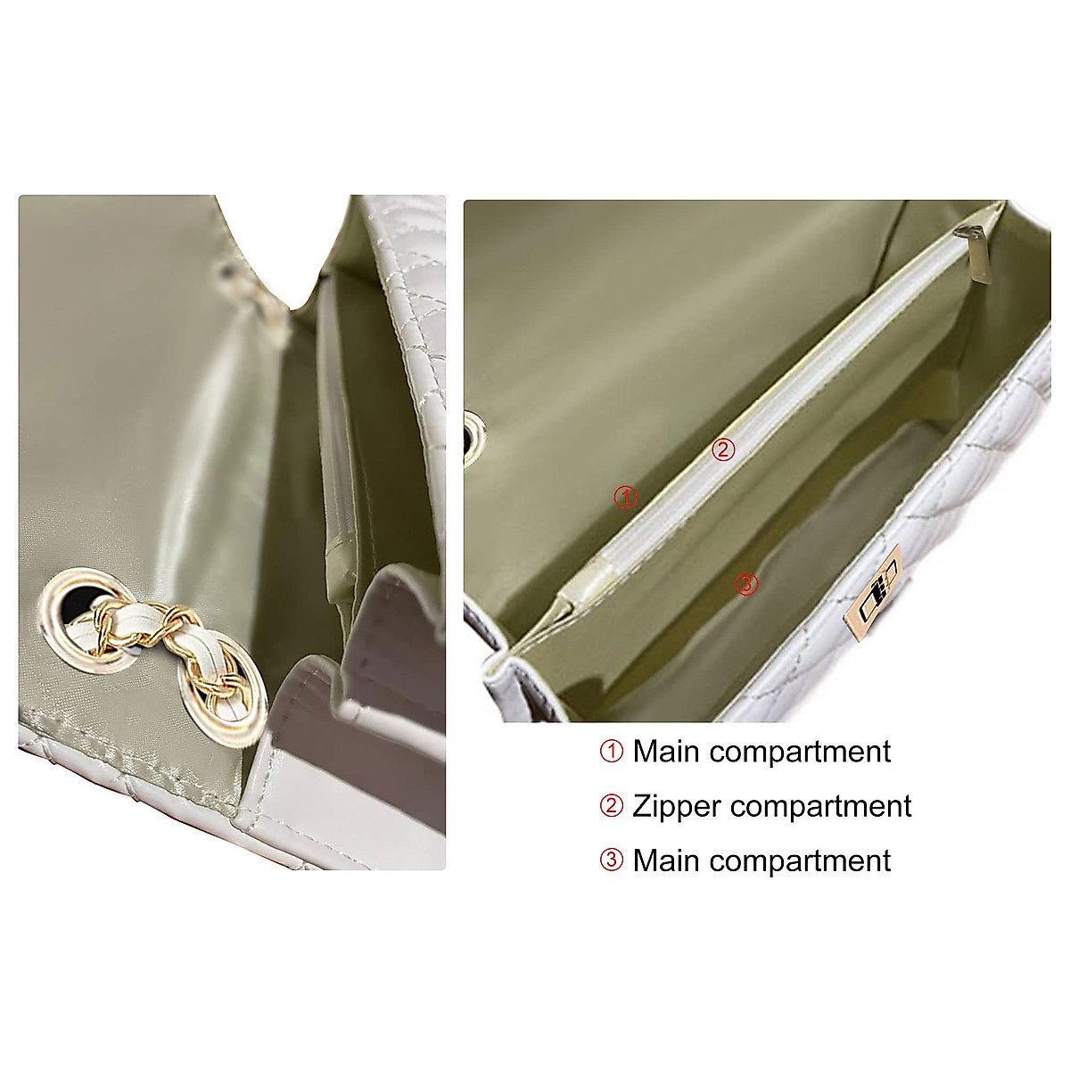 Eveupp White Purses for Women White Crossbody Bags for Women Quilted Purse with Chain Strap L