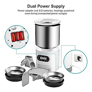 Automatic Cat Feeder for Two Cats, NautyPaws Dry Food Dispenser with Splitter and Two Stainless Bowls, 10s Meal Call and Timer Setting, Dual Power Supply Pet Feeder for Cats & Dogs