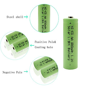 XUNTU 20 Pack Combo AA NiCd 1.2V 800mAh Rechargeable Battery for Solar Outdoor Lights Lamp Garden Yard Lawn
