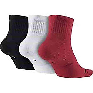 Nike Jordan Jumpman Dri-Fit Quarter Socks Multi 3 Pair SX5544-011 (Red/Black/White, Large / 8-12)
