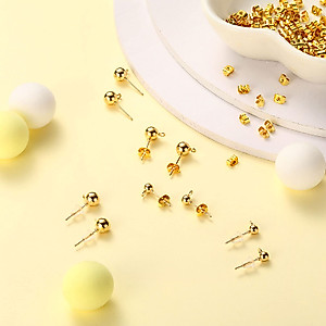 780 Pcs Ball Post Earring Studs for Jewelry Making with Loop 3 Sizes 4/5/6 mm Round Ball Earring Posts, Butterfly and Silicone Eardrop Backs, Open Jump Rings for DIY Jewelry Making(Gold, Silver)