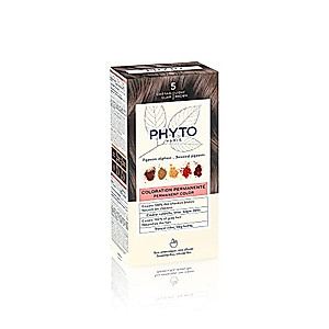 PHYTO Phytocolor Permanent Hair Color, 5 Light Brown, with Botanical Pigments, 100% Grey Hair Coverage, Ammonia-free, PPD-free, Resorcin-free, 0.42 oz.